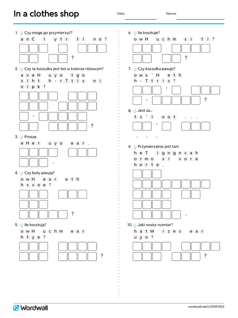 In A Clothes Shop Anagram | PDF