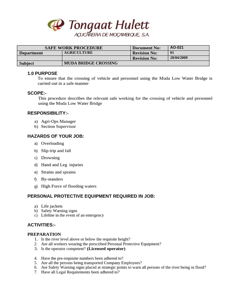 WP Ao Muda Bridge Crossing Report | PDF | Personal Protective Equipment ...