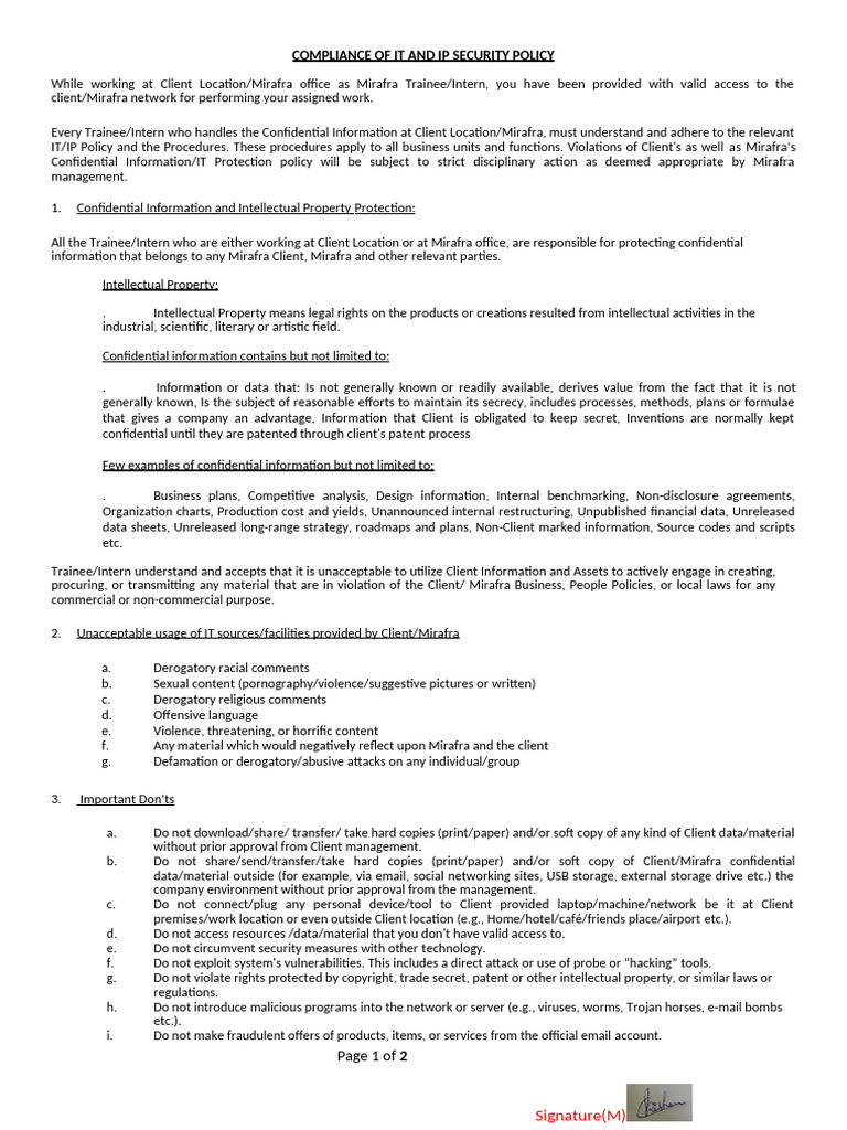 Pliance of IT & IP Security Policy | PDF | Intellectual Property ...