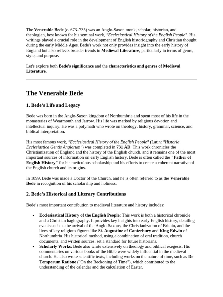 The Venerable Bede | PDF | Bede | Medieval Literature