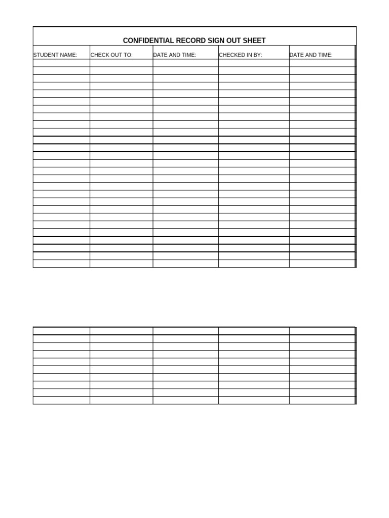 Sign in and Out Sheet | PDF