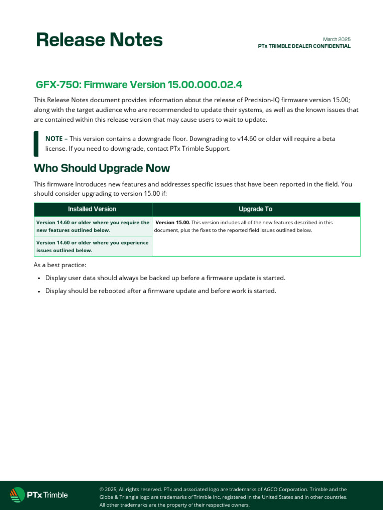 GFX-750 v15.00 Release Notes | PDF | Software Bug | Computing