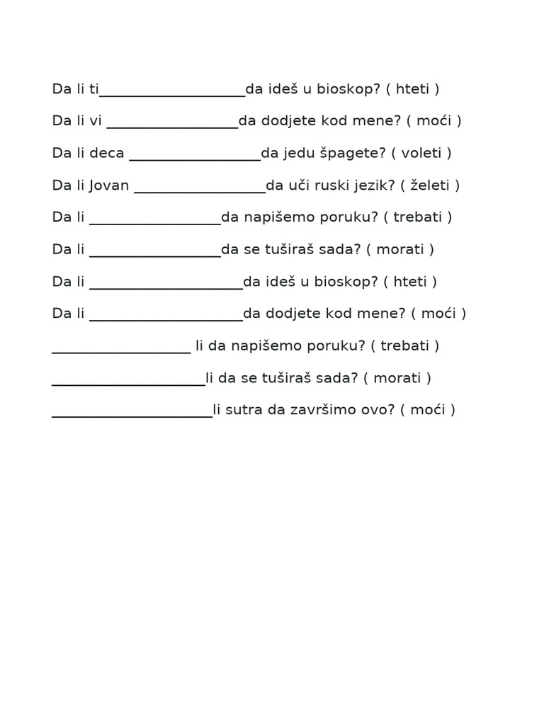 Domaći Modalni Glagoli A1.1 | PDF