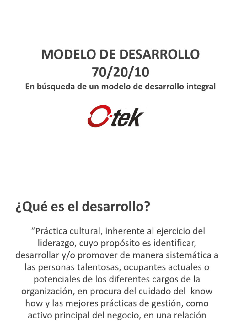 Modelo 70/20/10 para Desarrollo Integral | PDF | Aprendizaje | Cognición
