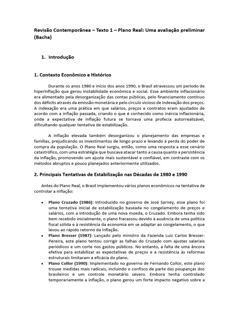 Avaliação do Plano Real e suas Inovações | PDF | Inflação | Economia
