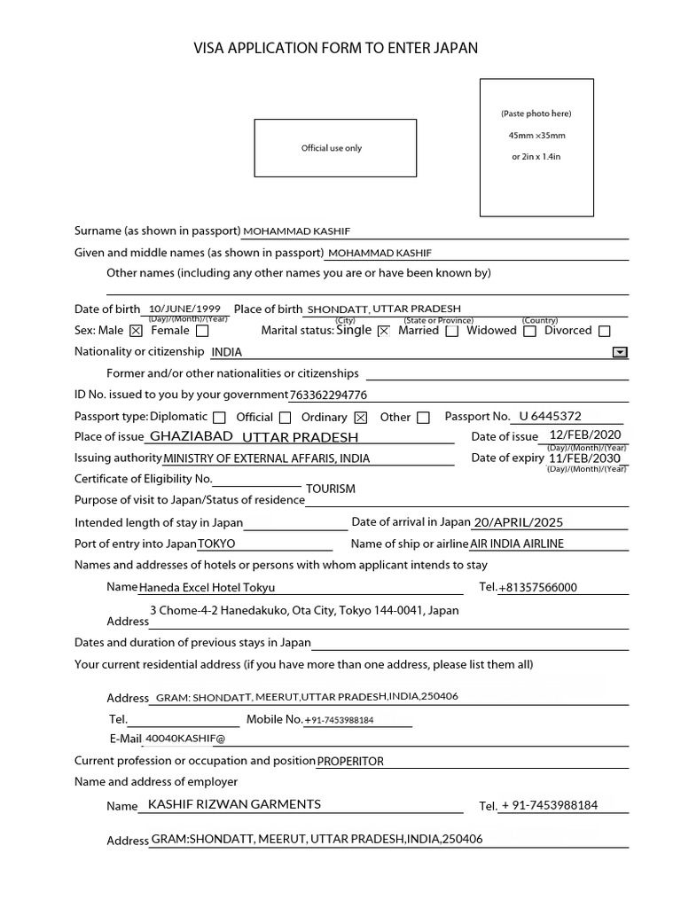 Japan Visa Application Form Details | PDF | Travel Visa | Passport