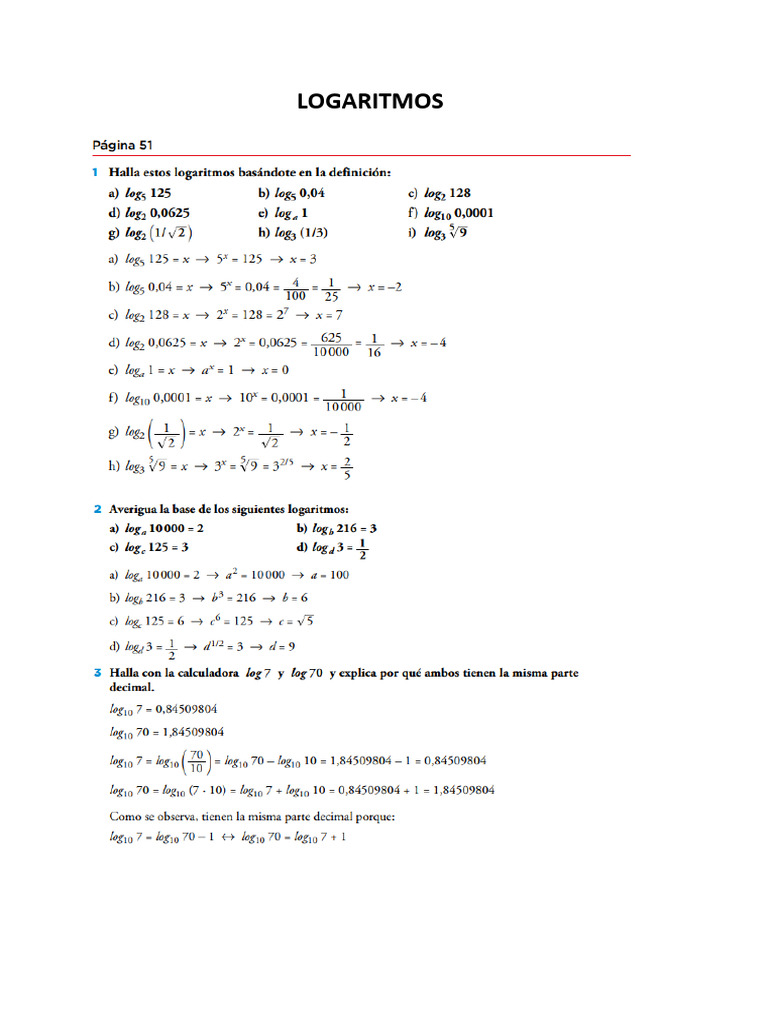 Logaritmos (Soluciones Del Libro) | PDF