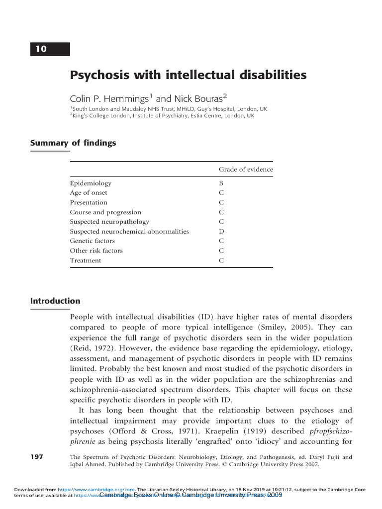 Psychosis With Intellectual Disabilities | PDF | Schizophrenia | Psychosis