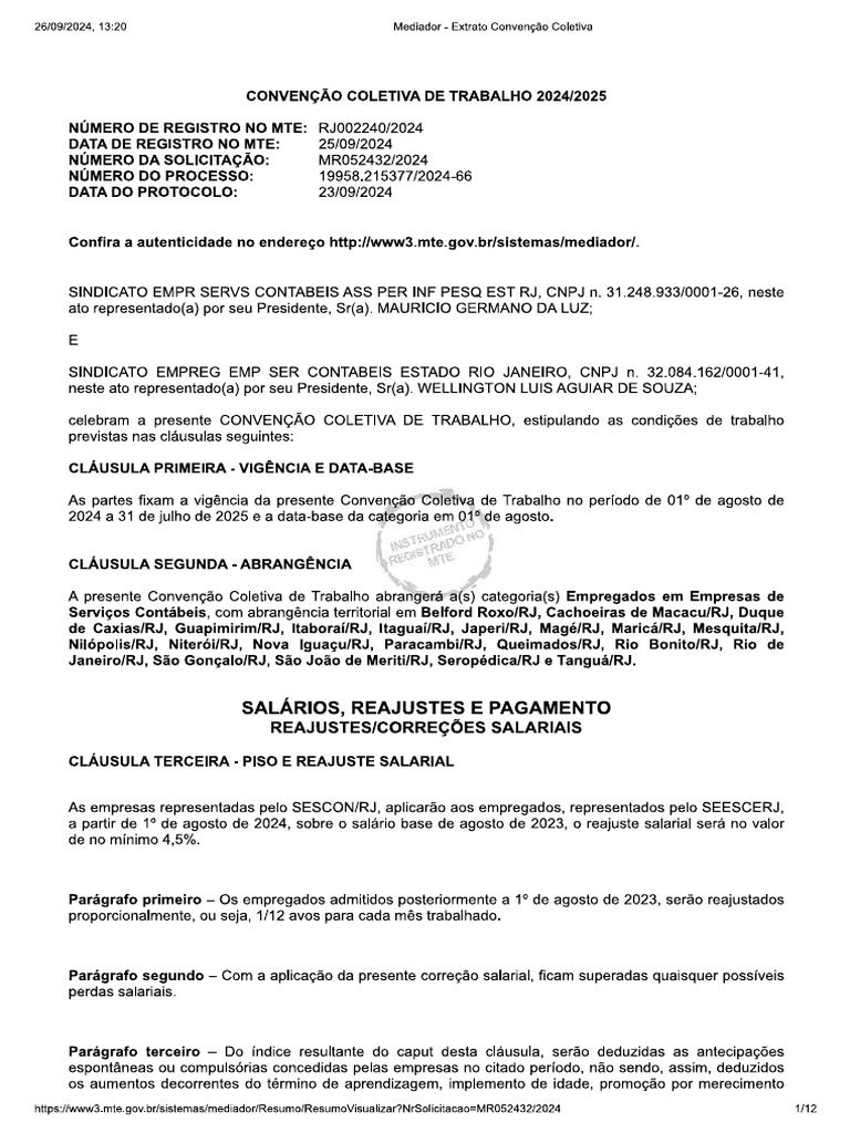 CCT Seescerj 2024 Rio de Janeiro e Reg. Metropolitana Registrada | PDF