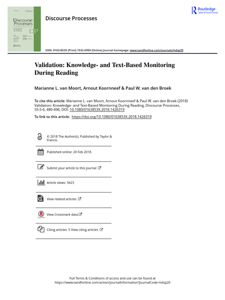 Validation Knowledge - and Text-Based Monitoring During Reading | PDF ...