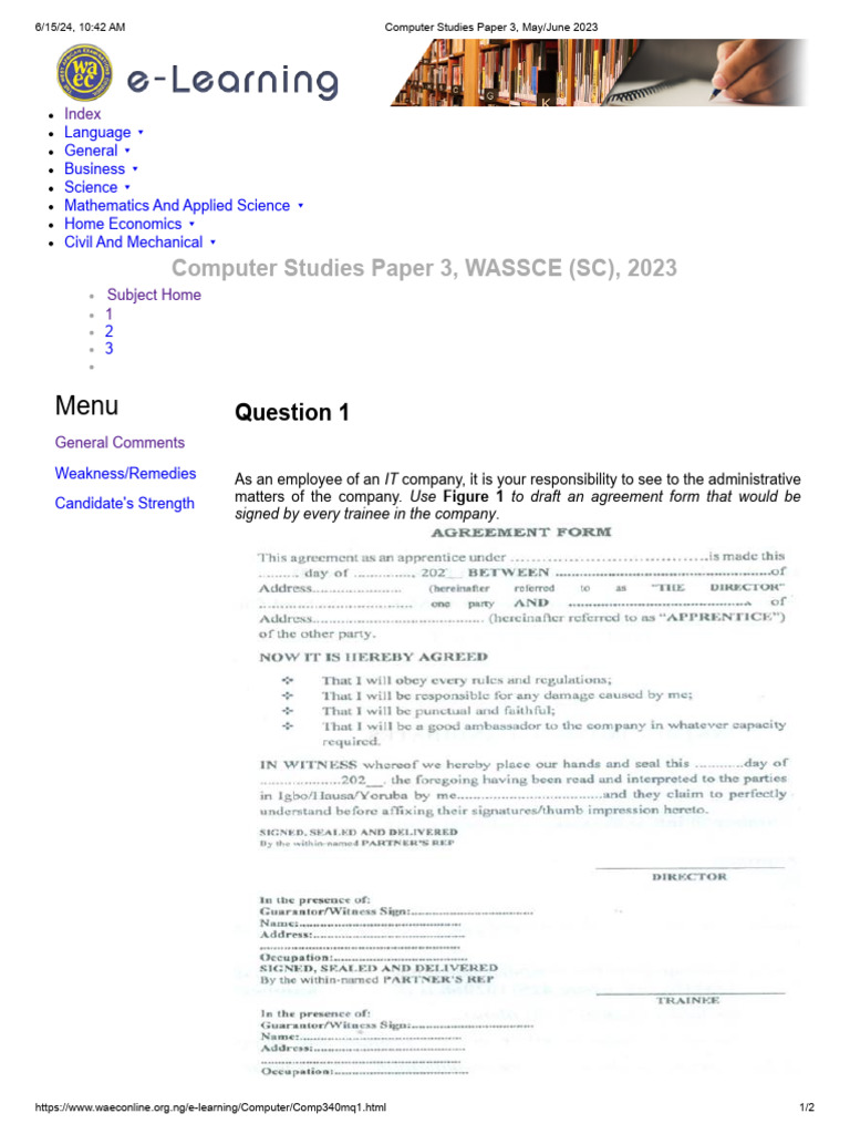 Wassce Waec 2023 Computer Studies Paper 3 Past Questions and Answers ...