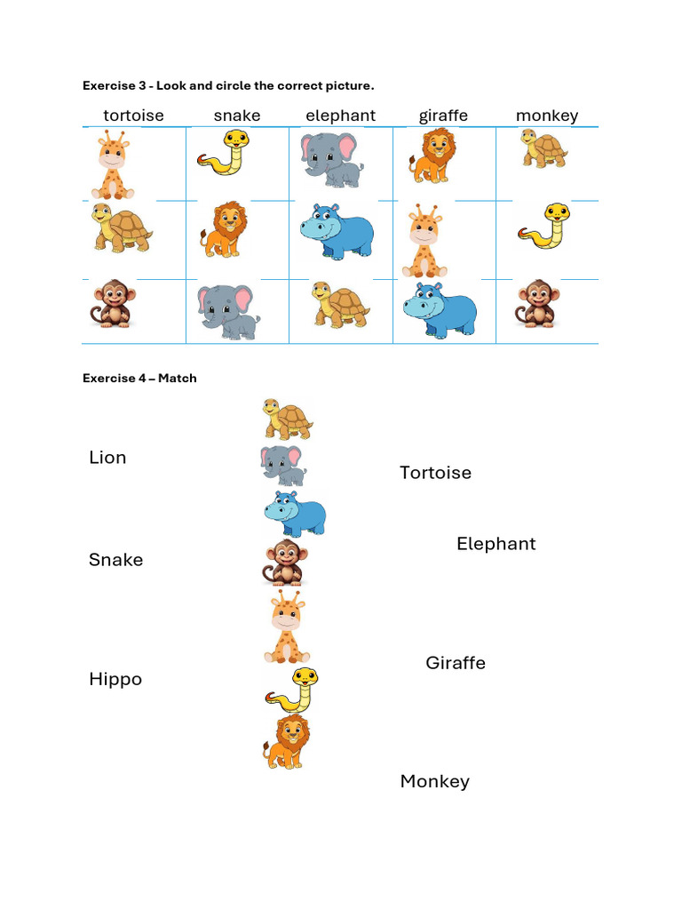 Animal Recognition Exercises for Kids | PDF