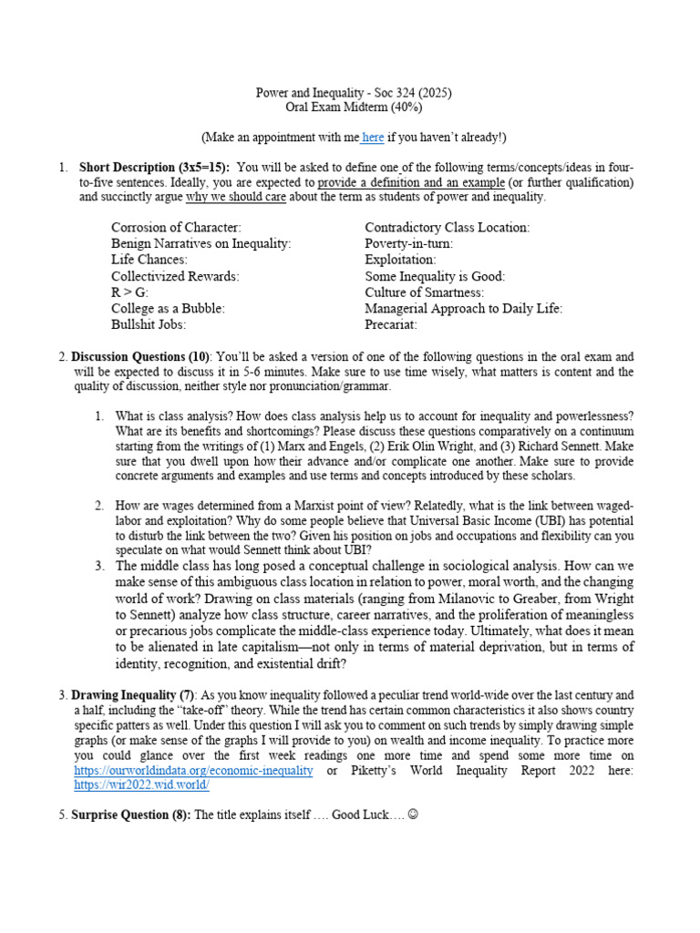 soc324 - oral midterm 2025 | PDF | Social Inequality | Discrimination & Race Relations