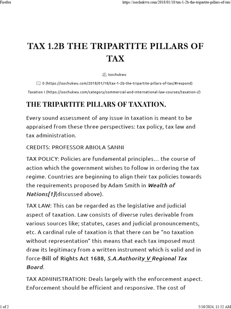Tax 1.2b The Tripartite Pillars of Tax - Isochukwu LTD | PDF | Taxes ...