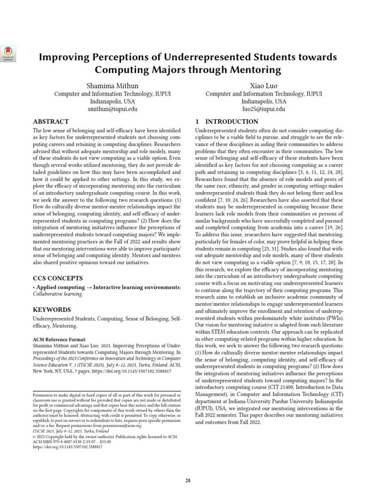 Improving Perceptions of Underrepresente | PDF | Mentorship | Self Efficacy