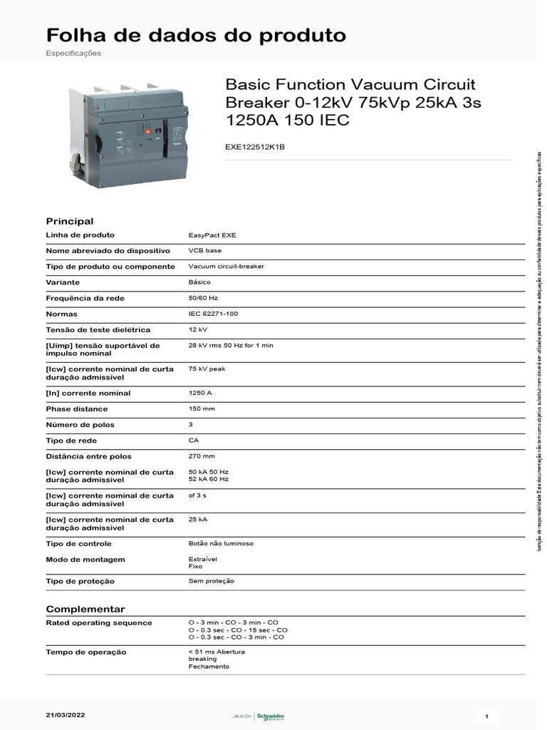Dispositivo VCB EasyPact EXE 12kV 1250A | PDF | Engenharia Elétrica ...