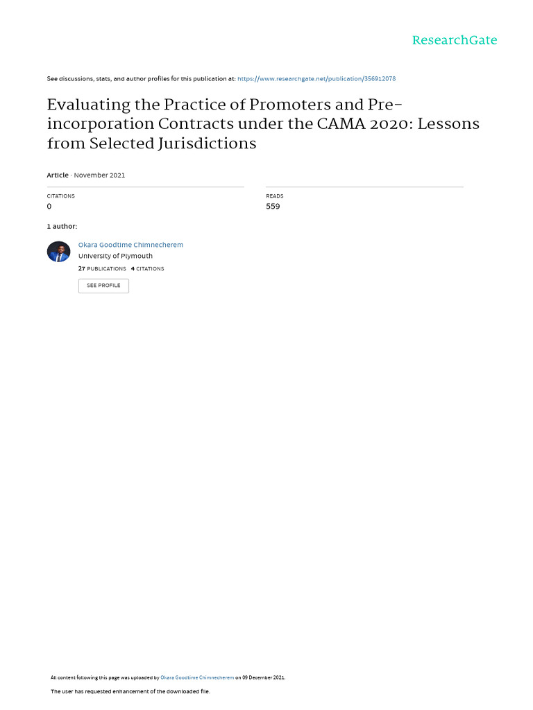 Understanding Promoters in CAMA 2020 | PDF | Breach Of Contract | Damages