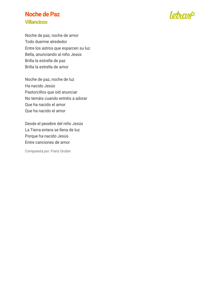 NOCHE DE PAZ - Villancicos (Impresión) | PDF