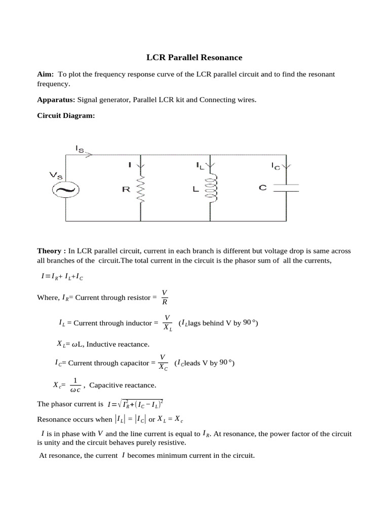 LCR Parallel Resonance | PDF | Electrical Network | Series And Parallel ...