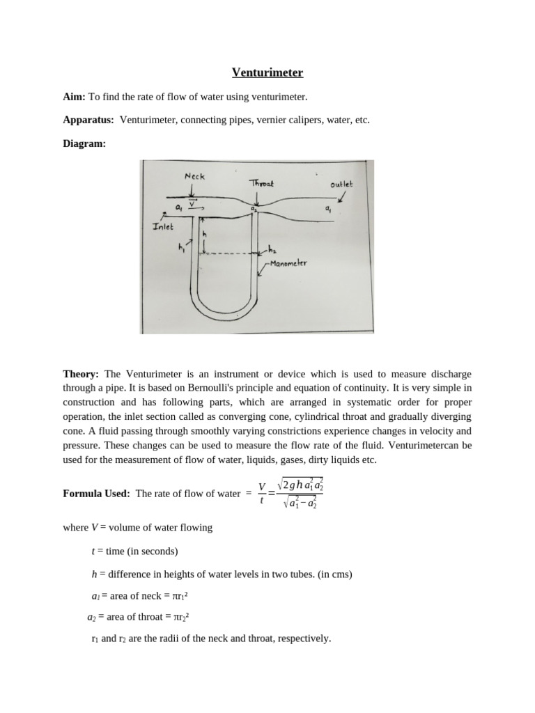 Measuring Water Flow with Venturimeter | PDF | Flow Measurement ...