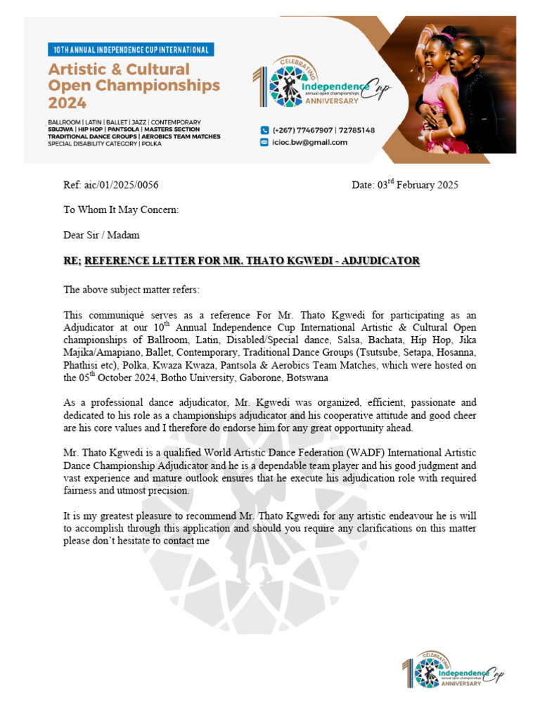 Reference Letter - Thato Kgwedi Adjudicator | PDF