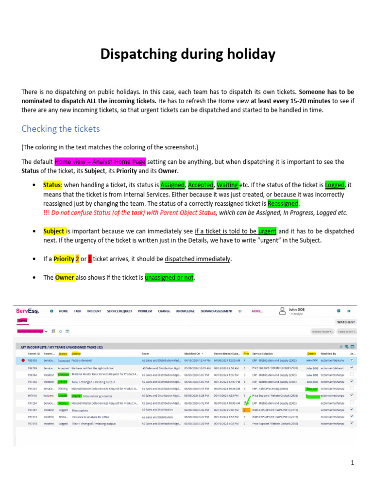 Holiday Ticket Dispatch Guidelines | PDF