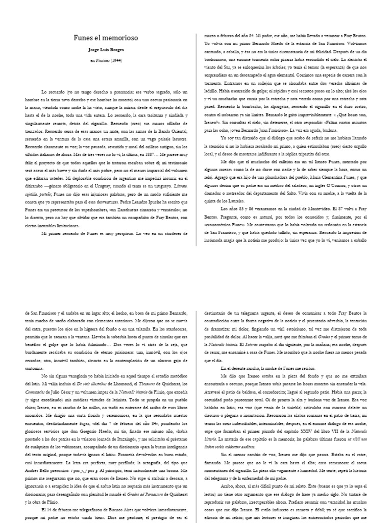 Borges - Funes El Memorioso | PDF