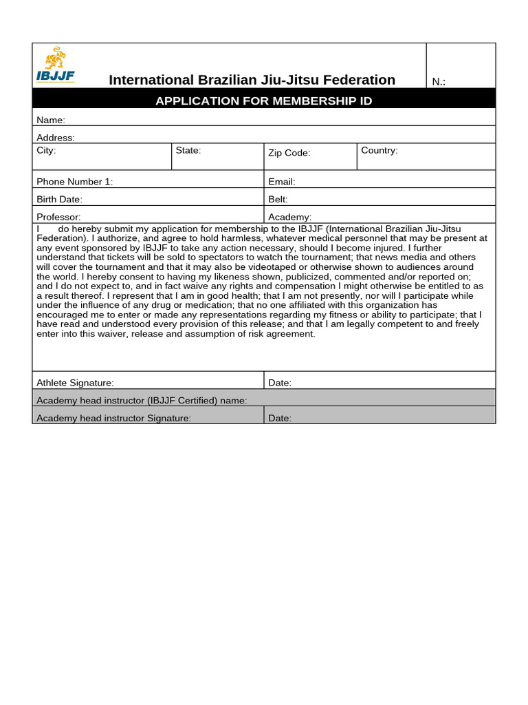Membership Form IBJJF | PDF