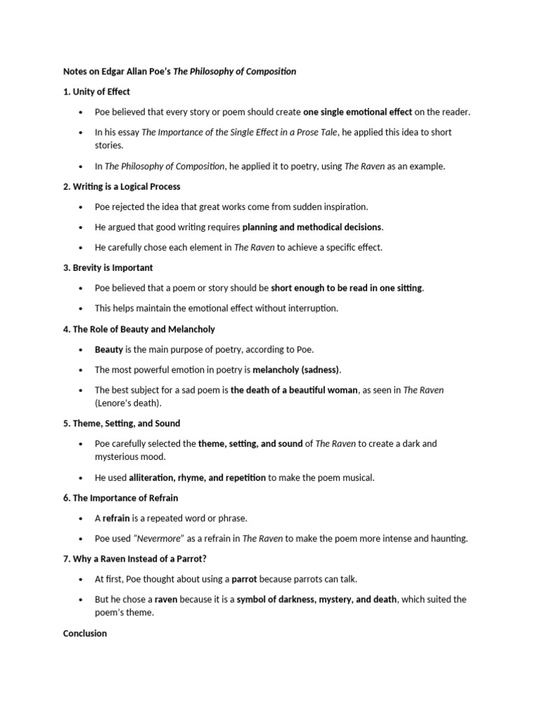 Notes On Edgar Allan Poe | PDF | The Raven | Poetry