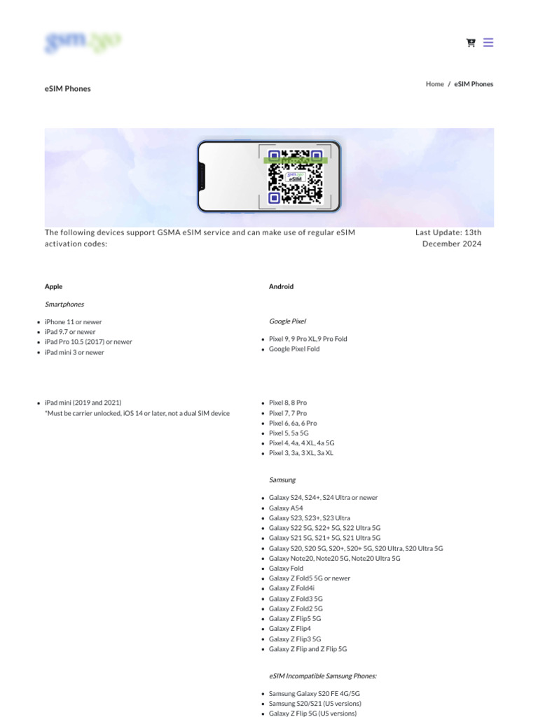 Gsm2go eSIM Supported Phones List | PDF | Film And Video Technology ...