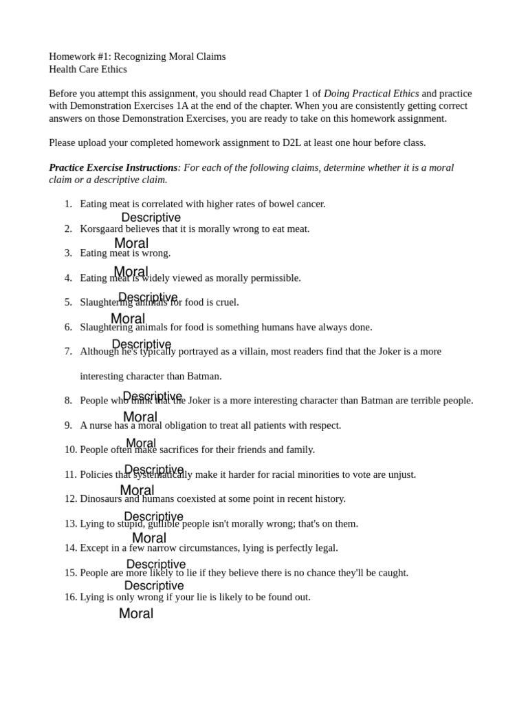 HOMEWORK-Chapter 1-Moral Claims | PDF