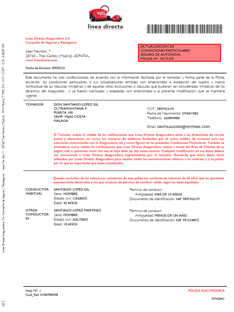 Actualización Condiciones Particulares - 10 03 2023 | PDF | Póliza de seguros | Seguro