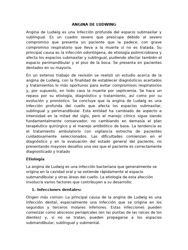 Angina de Ludwig: Causas y Tratamiento | PDF | Infección ...