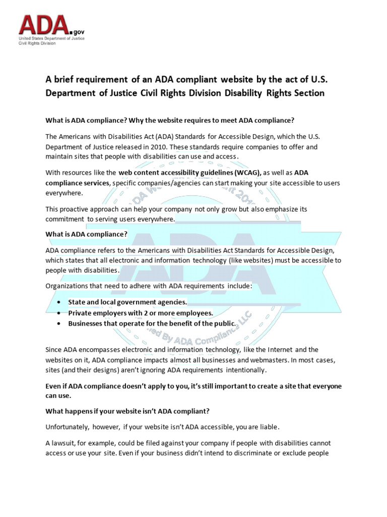 A brief requirement of an ADA compliant website (1) | PDF | Americans With Disabilities Act Of ...
