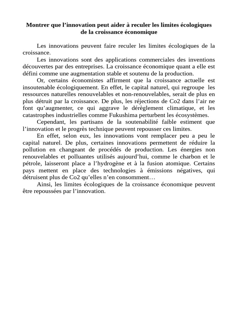 Innovation et limites écologiques de la croissance | PDF