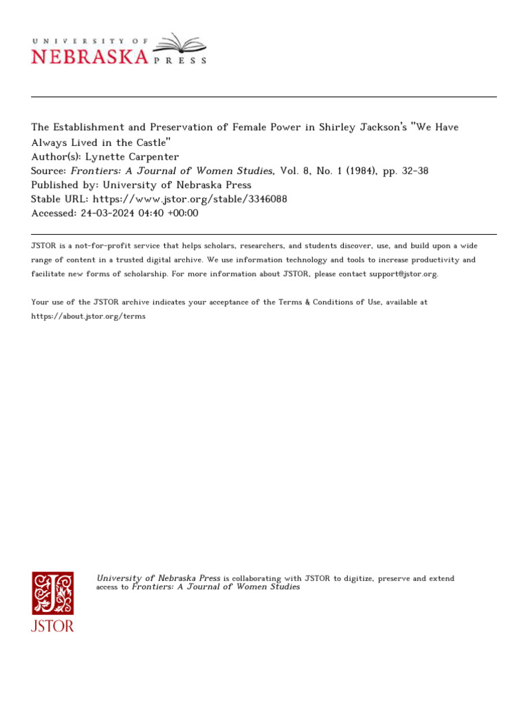 Carpenter EstablishmentPreservationFemale 1984 | PDF