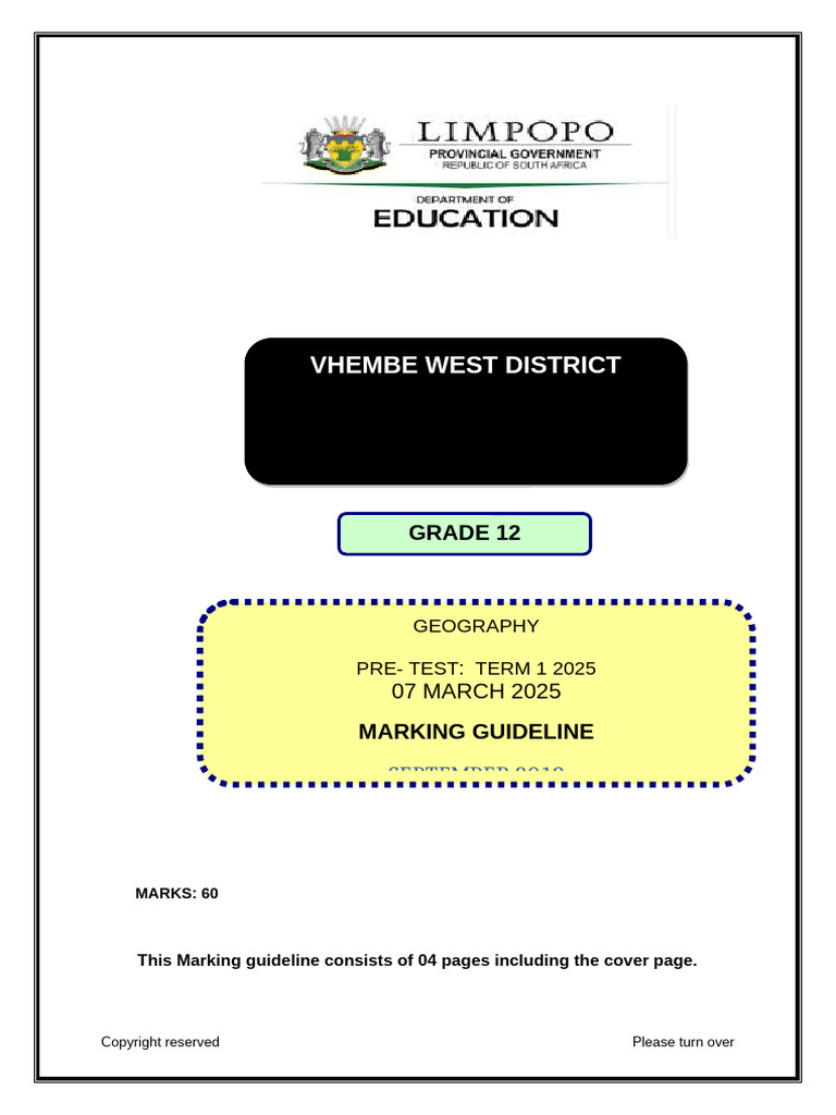 Geog GR 12 Geography Pre - Test 1 Marking Guideline 2025 | PDF ...