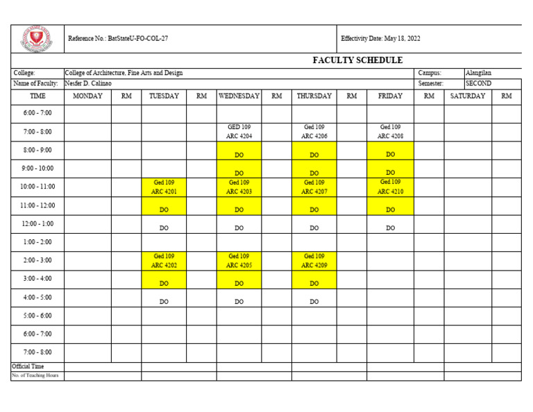 College Faculty Schedule Overview | PDF