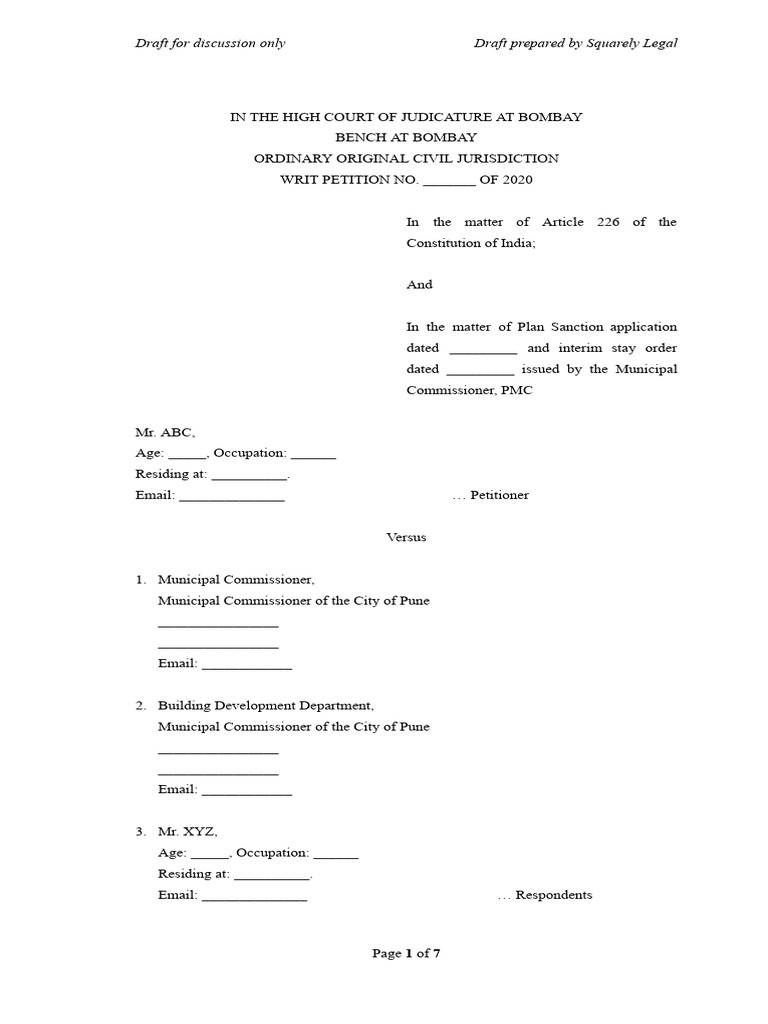 Draft Writ Petition - Academic Use - Symbiosis Law School (February ...