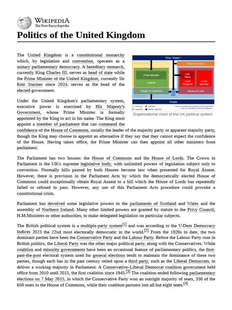 UK Political System Overview | PDF | Voting | Government Of The United ...