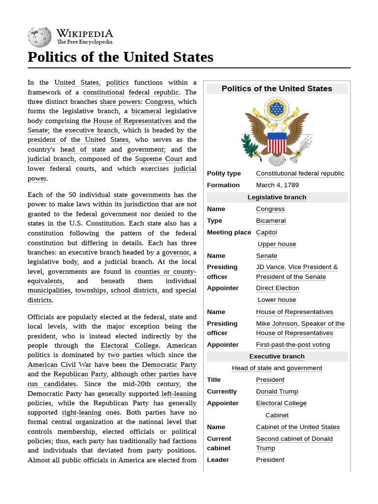 Politics of The United States | PDF | American Government | Territories ...