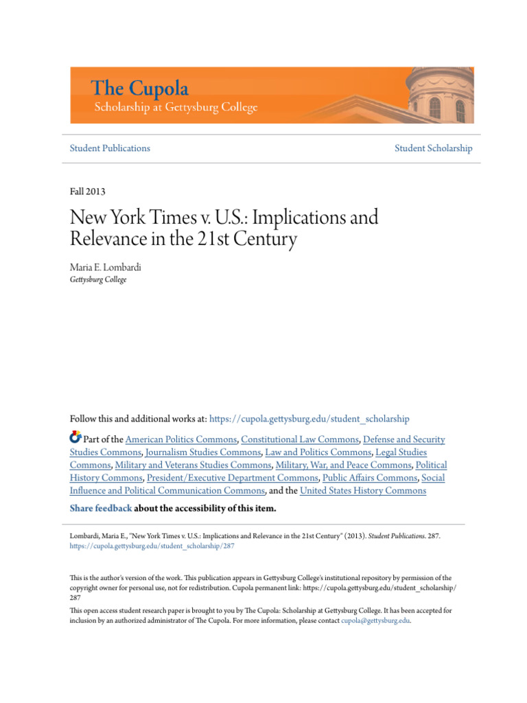 New York Times v. U.S. - Implications and Relevance in The 21st Ce ...