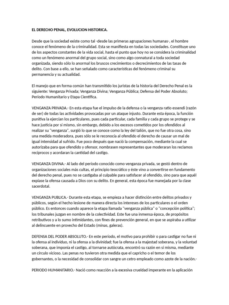 Evolución Histórica del Derecho Penal | PDF | Derecho penal | Venganza