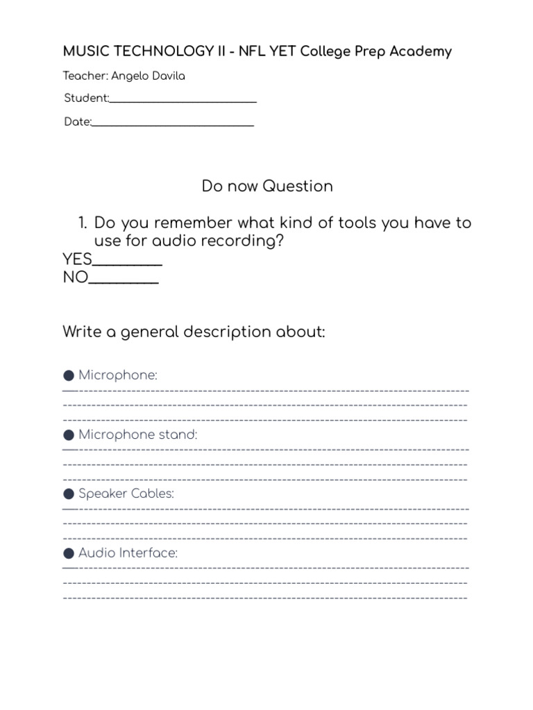 Music Technology II Audio Recording Session - NFL YET College Prep ...