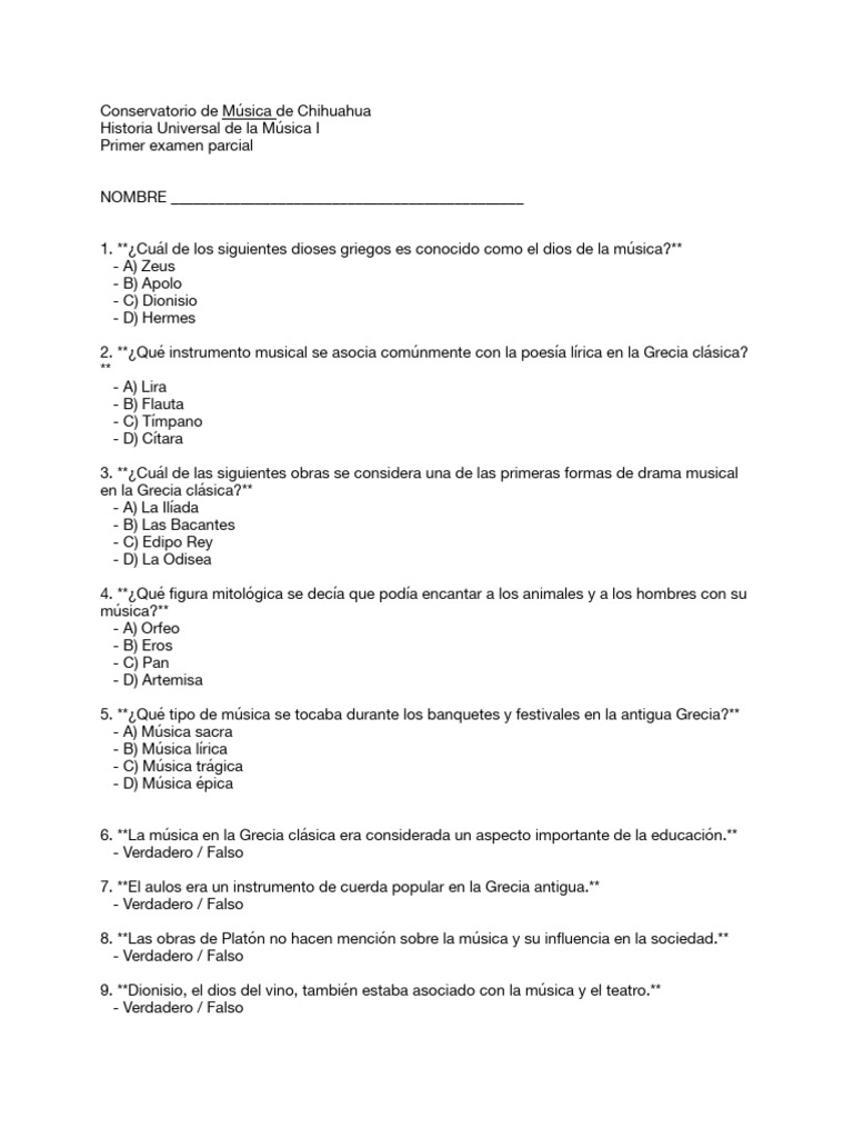 Examen Historia Universal de La Musica 1 Grecia y Edad Media 2 | PDF ...