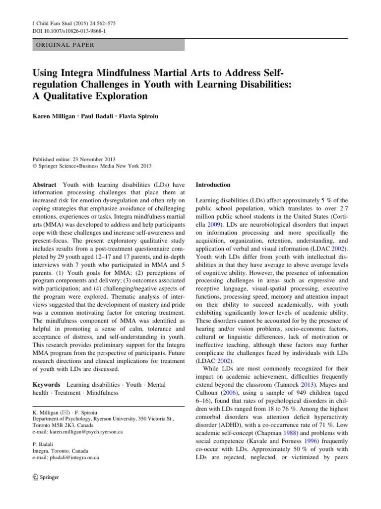 Using Integra Mindfulness Martial Arts To Address Selfregulation ...