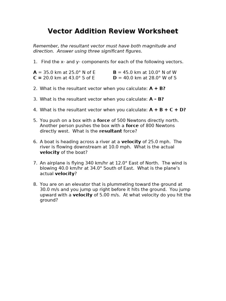 PHY 1 WS Vector Review | PDF