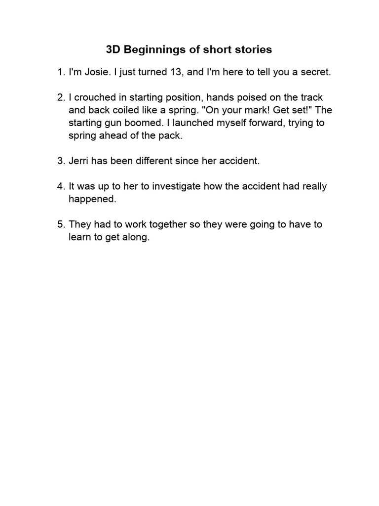 3D Short Story Beginnings | PDF