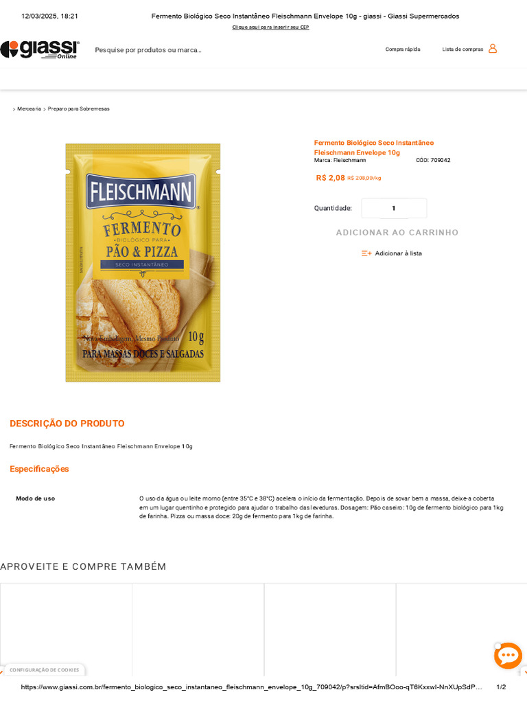 Fermento Biológico Seco Instantâneo Fleischmann Envelope 10g - giassi ...
