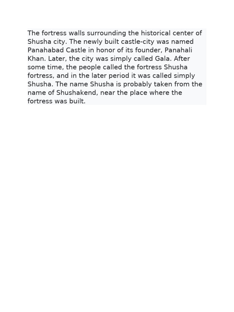 The Fortress Walls Surrounding The Historical Center of Shusha City | PDF